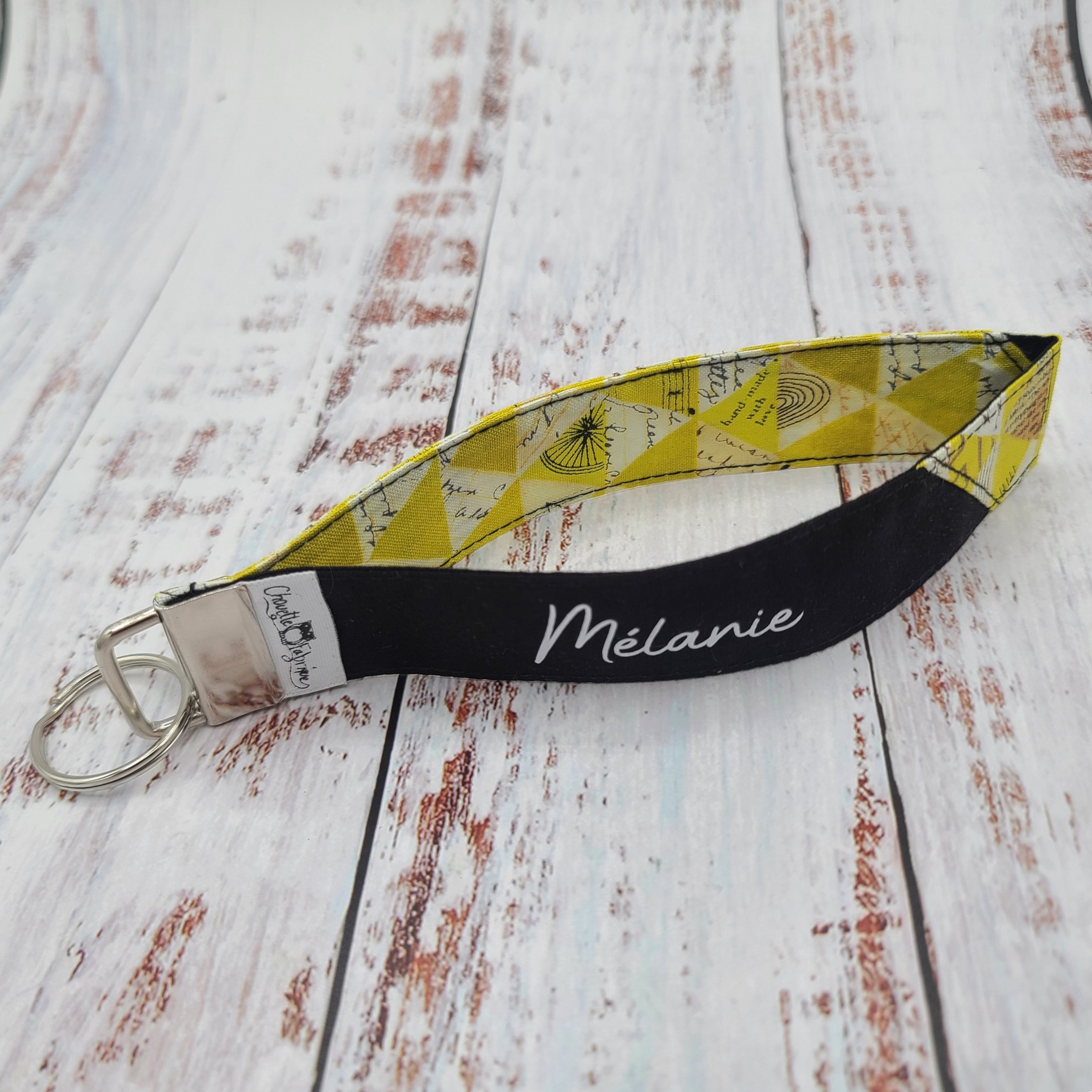 Porte-clé - PERSONNALISÉ - Dragonne - Poignet - Motifs tons jaunes - B ...